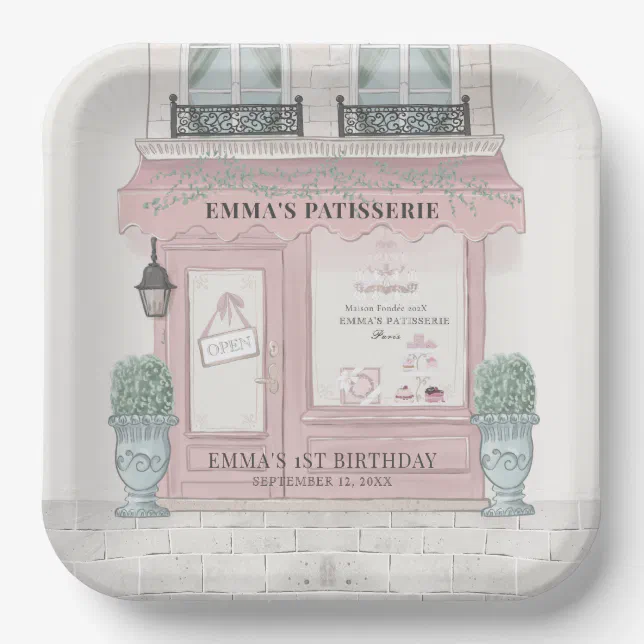 French Bakery Patisserie Paris Pink Birthday Paper Plates | Zazzle
