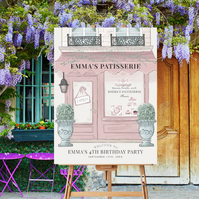 French Bakery Patisserie Pink Birthday Welcome Foam Board | Zazzle