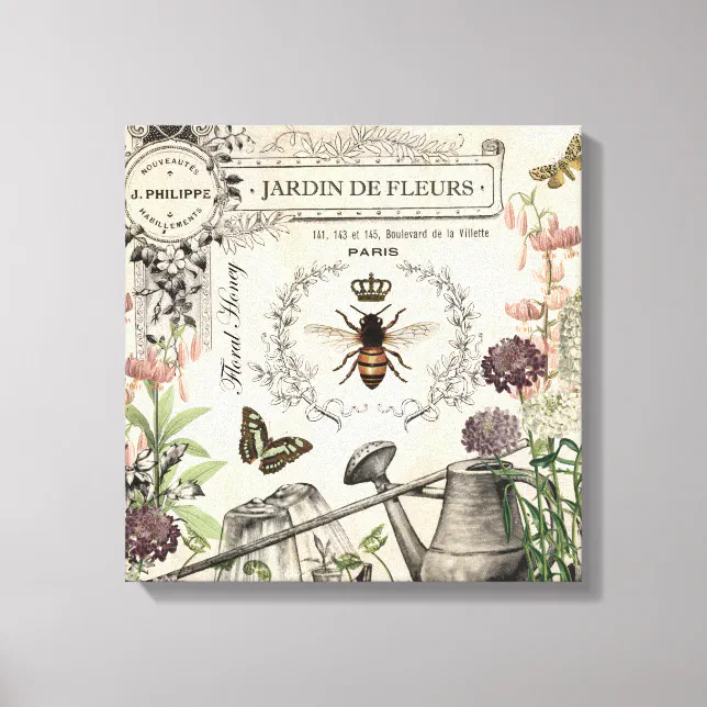 FRENCH BEE GARDEN CANVAS PRINT | Zazzle