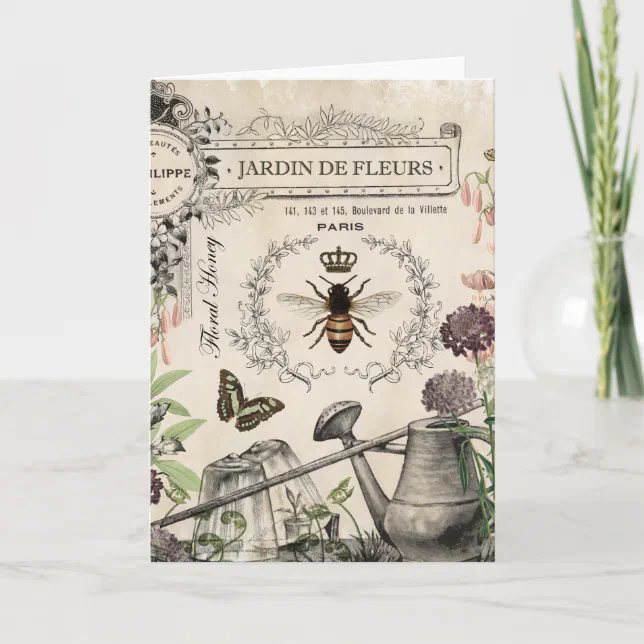FRENCH BEE GARDEN CARD | Zazzle