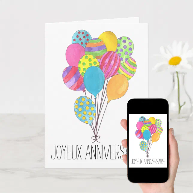 French Birthday bunch of balloons Card | Zazzle
