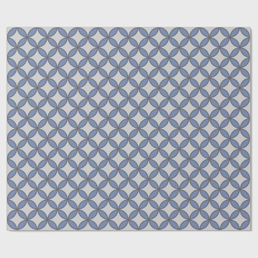 French blue and grey circle flowers repeat wrapping paper | Zazzle