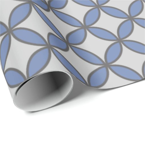French blue and grey circle flowers repeat wrapping paper | Zazzle