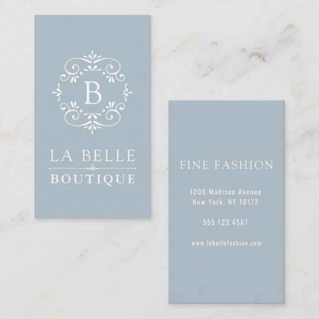 French Blue and White Elegant Monogram Business Card | Zazzle