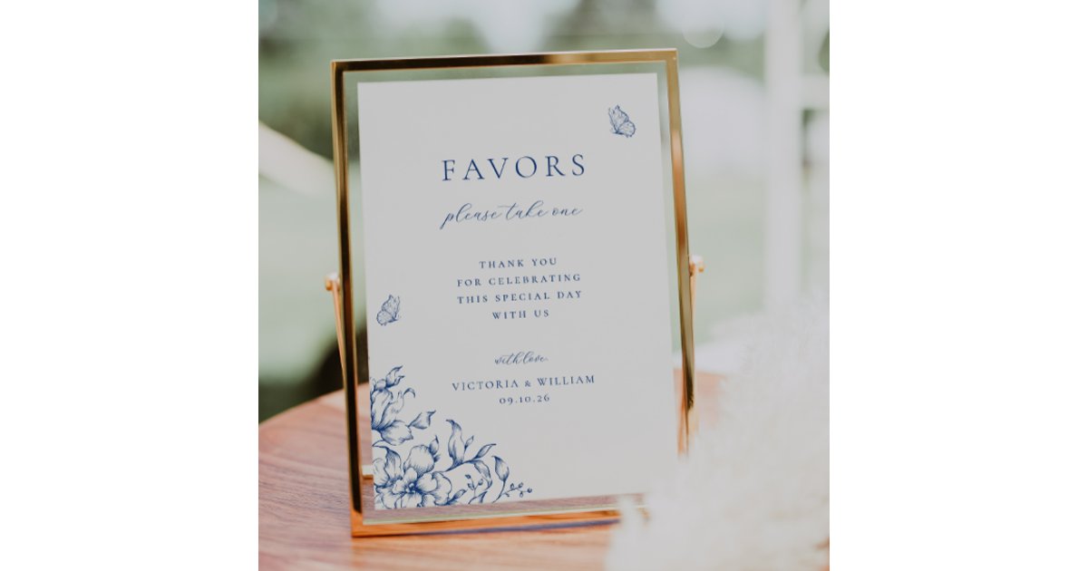 French Blue Floral Wedding Favor Sign | Zazzle