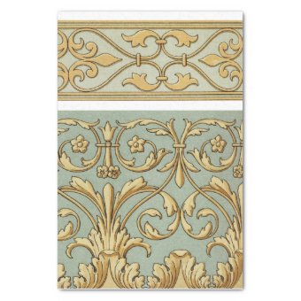 French Blue Gold Ornate Floral Pattern Decoupage Tissue Paper | Zazzle