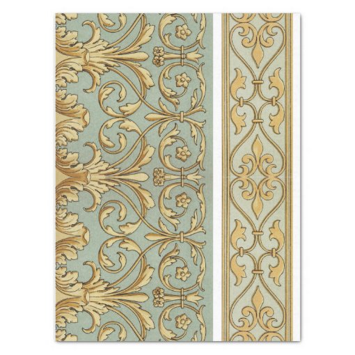 French Blue Gold Ornate Floral Pattern Decoupage Tissue Paper | Zazzle