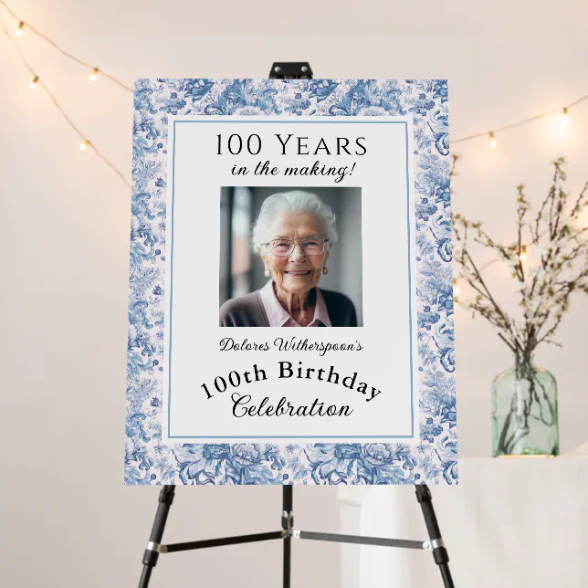 French Blue Toile Frame 100th Birthday Celebration Foam Board | Zazzle