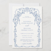 French Blue Victorian Frame Wedding Invitation | Zazzle