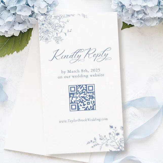 French Blue Wedding RSVP QR code Enclosure Card | Zazzle