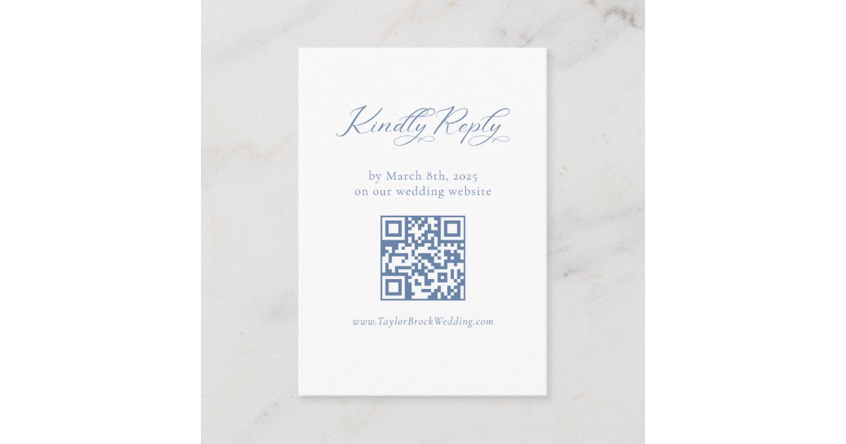 French Blue Wedding RSVP QR code Enclosure Card | Zazzle