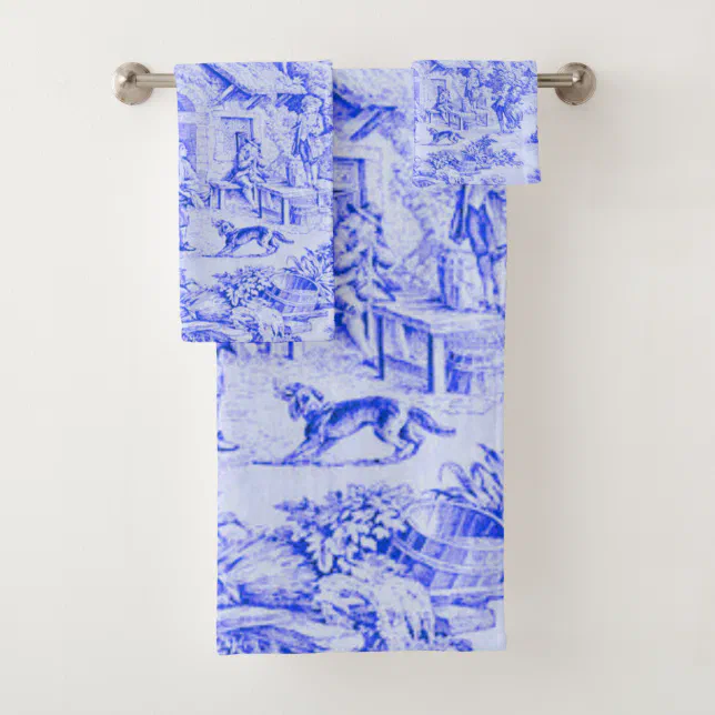 French Blue White Toile Chinoiserie Rustic Style Bath Towel Set | Zazzle