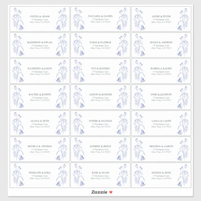 French Blue & White Victorian Floral Guest Address Sticker | Zazzle