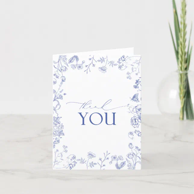French Blue & White Victorian Floral Thank You | Zazzle