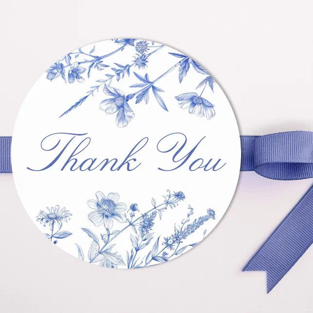 French Blue Wildflowers Thank You Classic Round Sticker | Zazzle