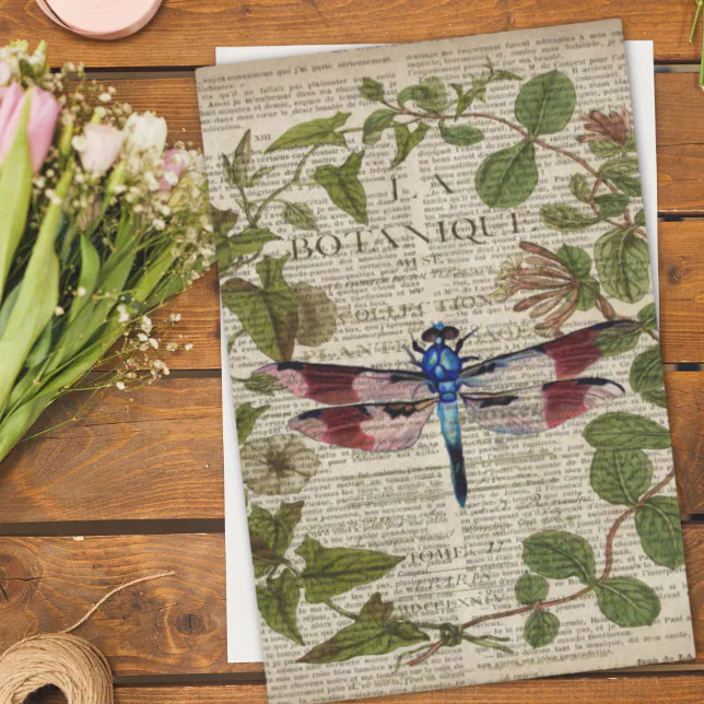 french botanical leaves modern vintage dragonfly tissue paper | Zazzle