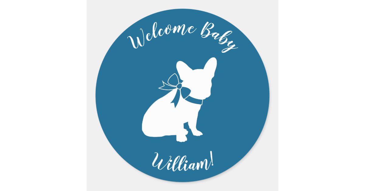 French Bulldog Baby Shower Frenchy Frenchie Blue Classic Round Sticker ...