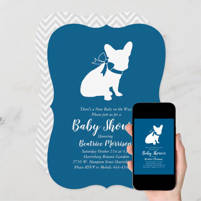 French Bulldog Baby Shower Frenchy Frenchie Blue Invitation | Zazzle