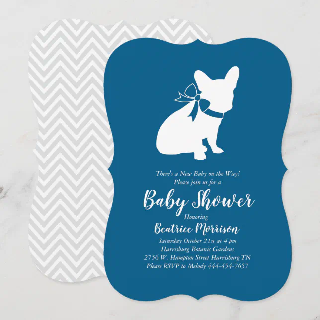 French Bulldog Baby Shower Frenchy Frenchie Blue Invitation | Zazzle