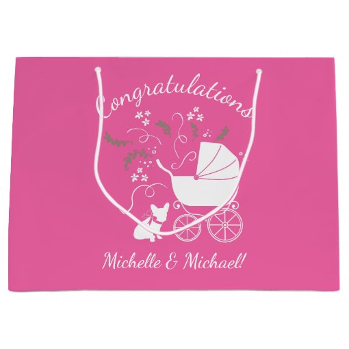 French Bulldog Baby Shower Frenchy Frenchie Pink Large Gift Bag | Zazzle