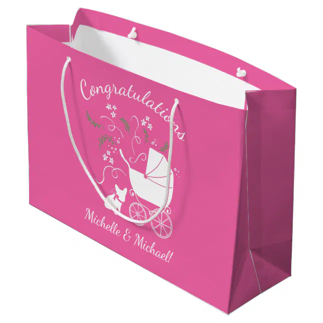 French Bulldog Baby Shower Frenchy Frenchie Pink Large Gift Bag | Zazzle