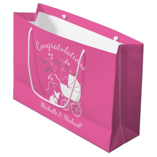 French Bulldog Baby Shower Frenchy Frenchie Pink Large Gift Bag | Zazzle