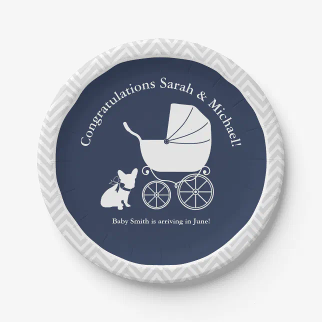 French Bulldog Baby Shower Plate Design 4 | Zazzle