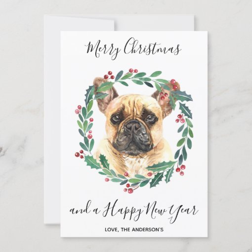 French Bulldog Dog Elegant Merry Christmas Holiday Card | Zazzle