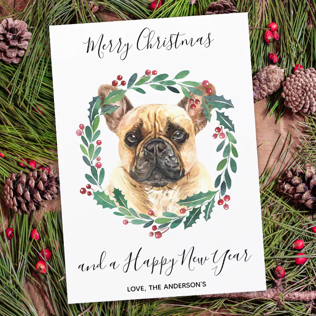 French Bulldog Dog Elegant Merry Christmas Holiday Card | Zazzle
