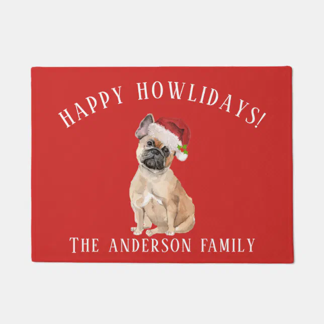 French Bulldog Dog Happy Howlidays Christmas Doormat | Zazzle