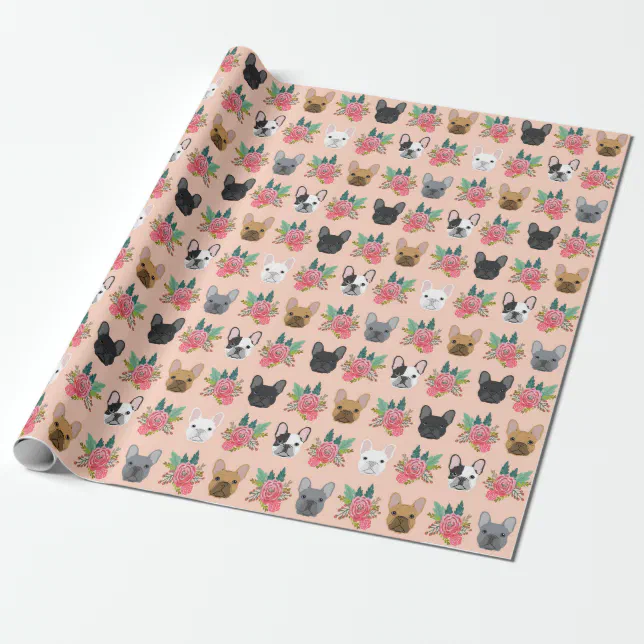French Bulldog Florals Wrapping Paper - cute dog | Zazzle