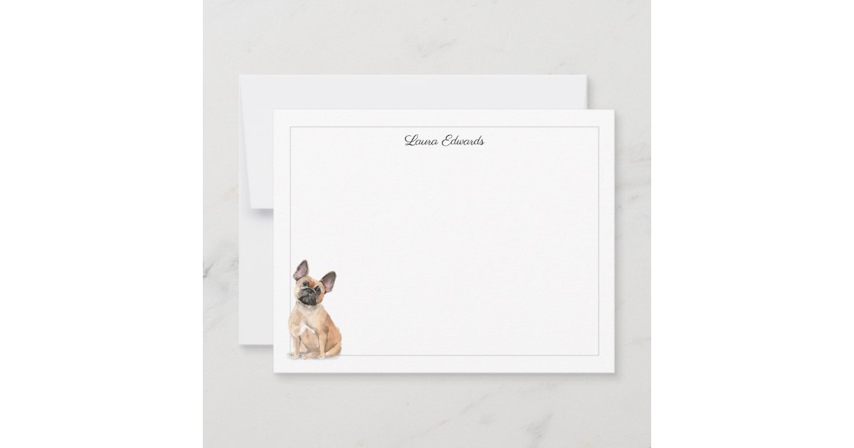 French Bulldog Gray Border Personalized Stationery Note Card | Zazzle
