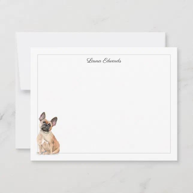 French Bulldog Gray Border Personalized Stationery Note Card | Zazzle