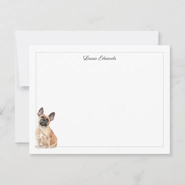French Bulldog Gray Border Personalized Stationery Note Card | Zazzle