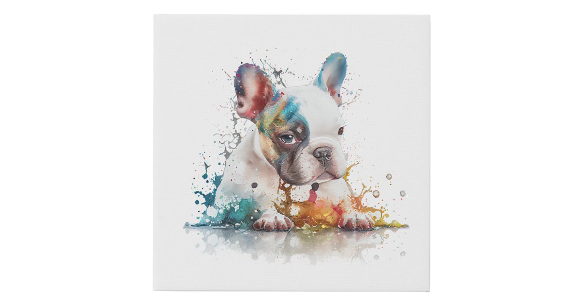 French Bulldog Puppy Frenchie Watercolor Art Faux Canvas Print | Zazzle