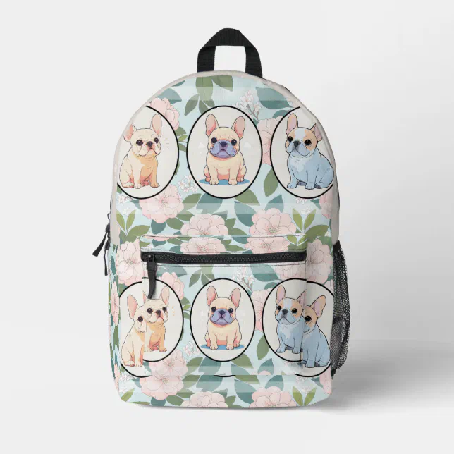 French Bulldogs classic flowers background Printed Backpack | Zazzle
