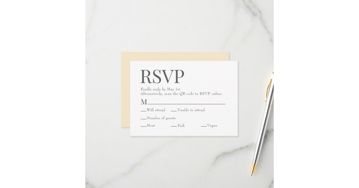 French Butter Yellow Qr Code Meal Choice Wedding RSVP Card | Zazzle
