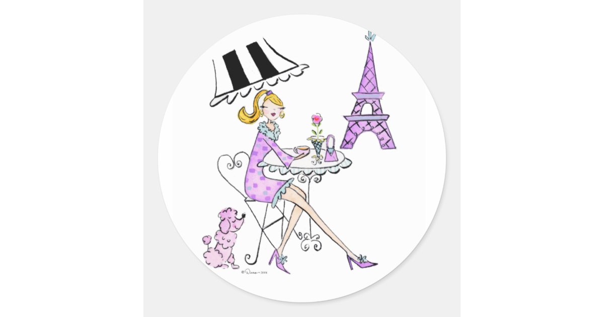 French Cafe Girl Stickers | Zazzle