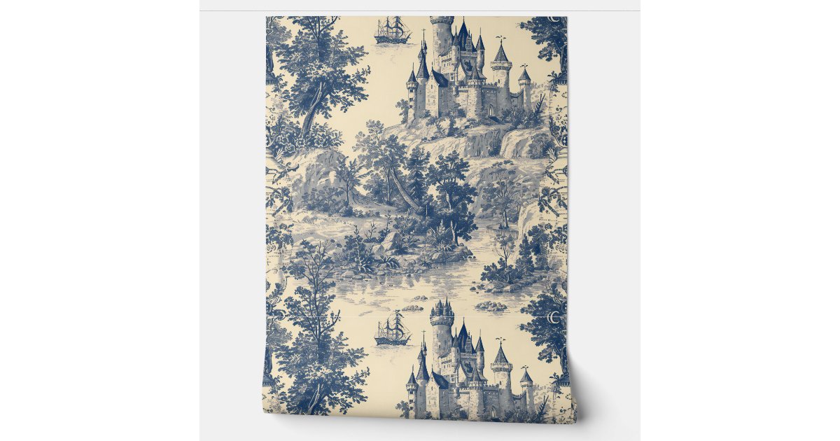 French Castle Toile de Jouy Wallpaper | Zazzle