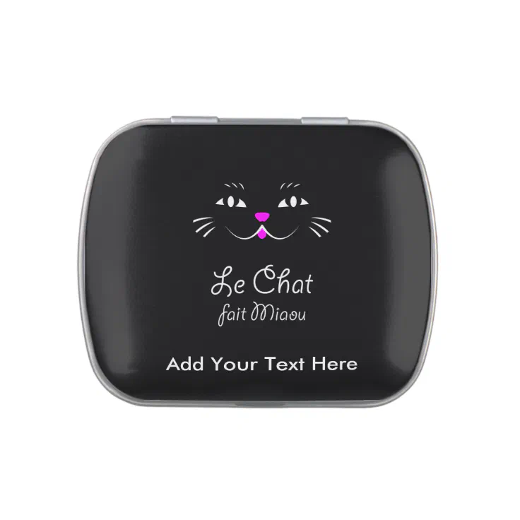 French Cat Says Miaou Cute Cartoon Cat Face Candy Tin | Zazzle
