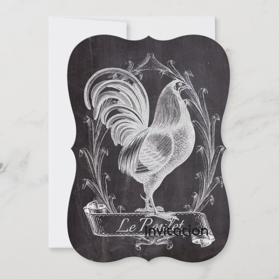 french chic chalkboard western country rooster invitation | Zazzle