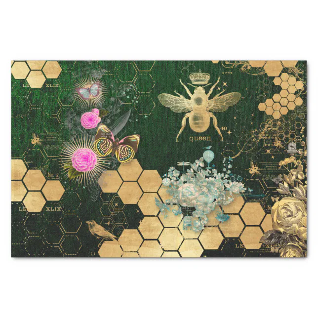 French chic, victorian,bee,floral,gold foil, belle tissue paper | Zazzle