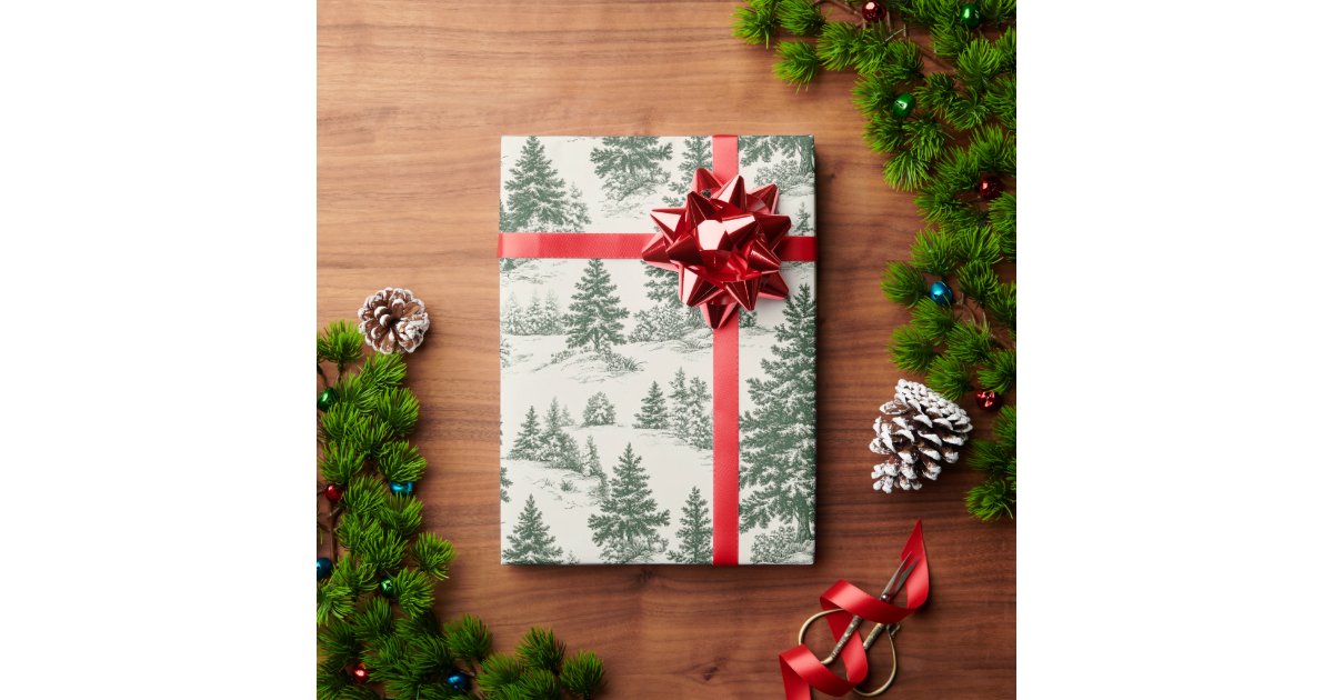 French Christmas Toile Green Wrapping Paper | Zazzle