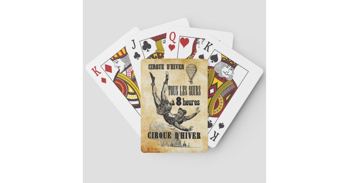French Circus Acrobat flying trapeze Vintage Art Poker Cards | Zazzle