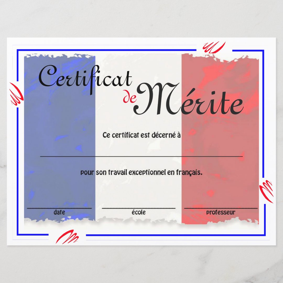 French Class Generic Certificate | Zazzle