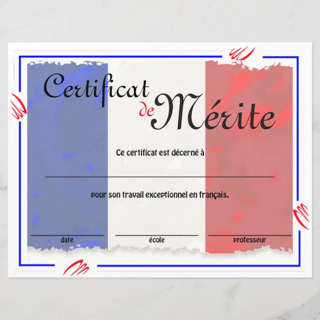 French Class Generic Certificate | Zazzle