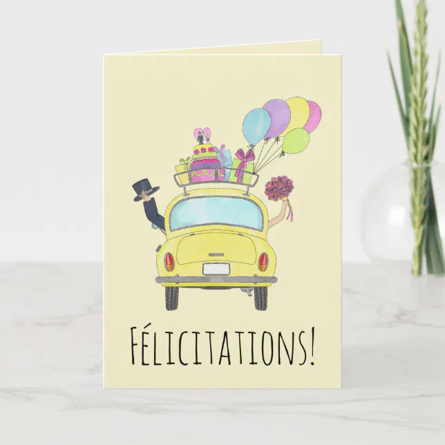 French Congratulations on Wedding Day Yellow Car Card | Zazzle