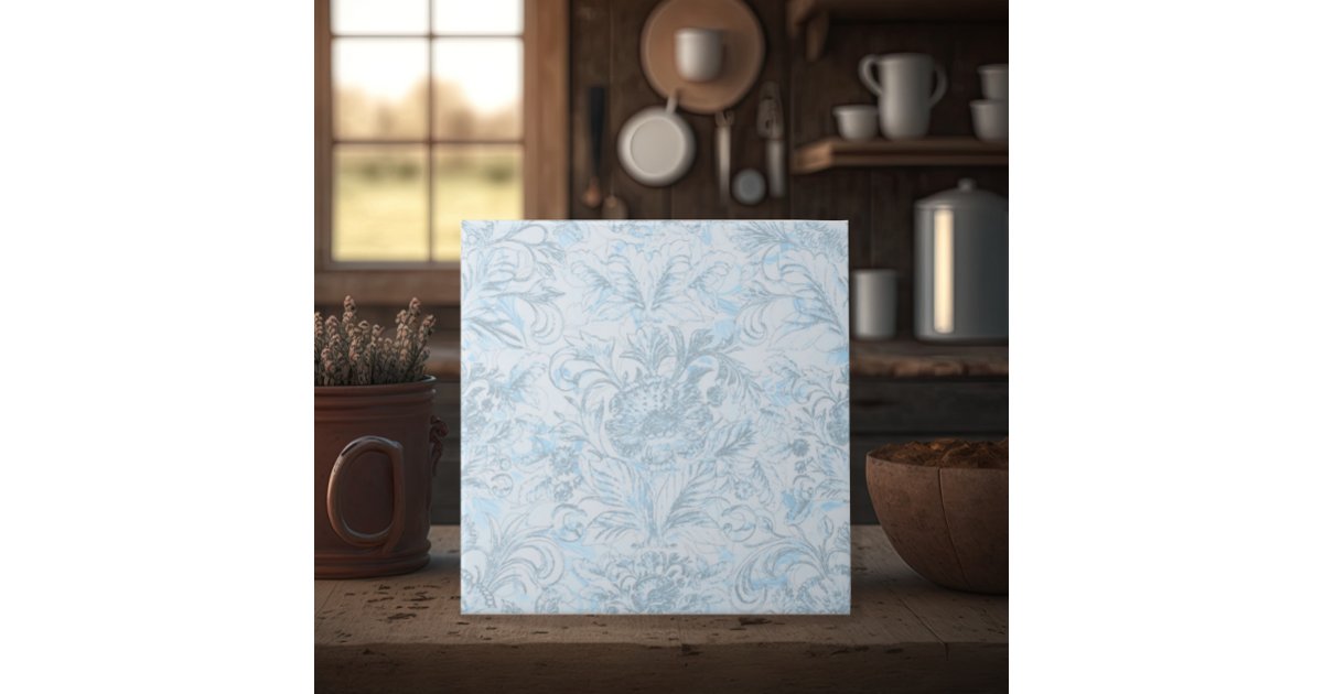 French Cottage Dusty Blue Floral Ceramic Tile | Zazzle