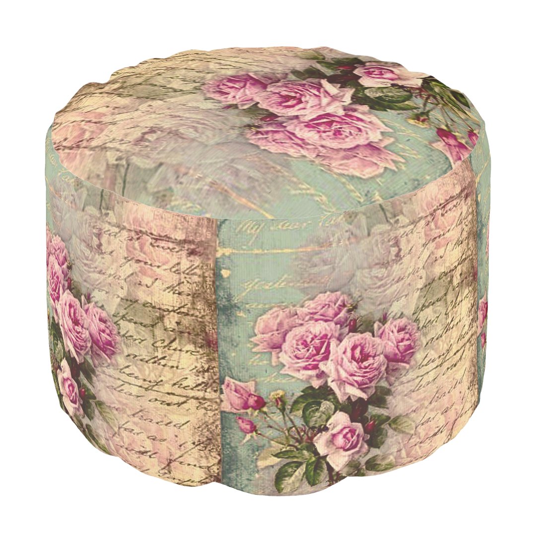French country chic,shabby chic, pink roses, flora pouf | Zazzle