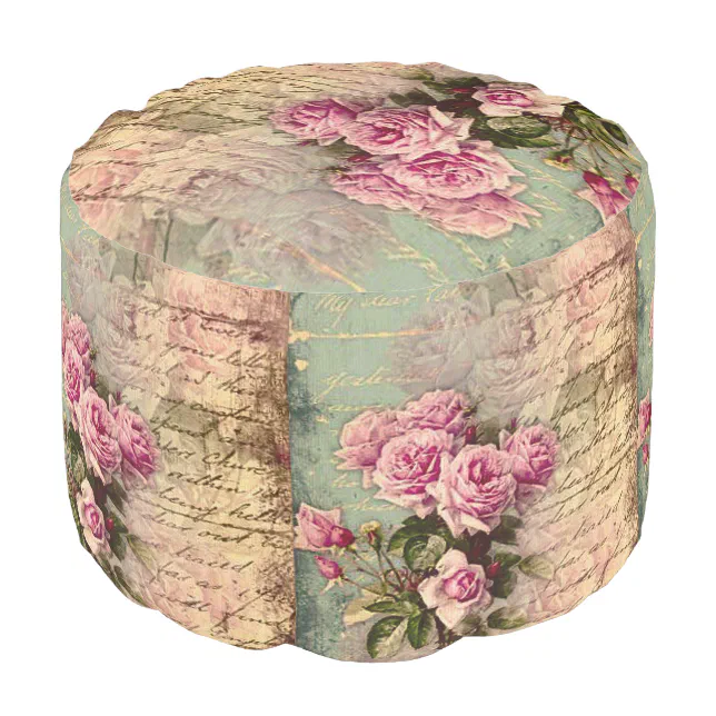 French country chic,shabby chic, pink roses, flora pouf | Zazzle
